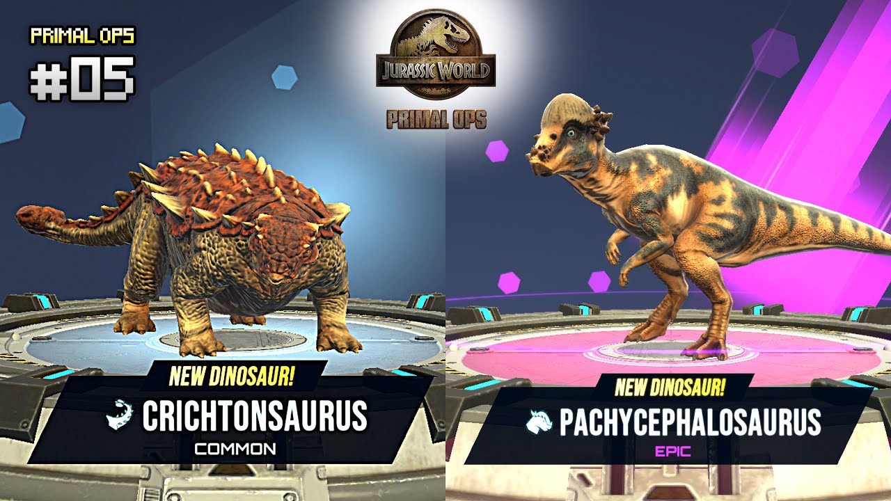 New Dinosaurs! Crichtonsaurus & Pachycephalosaurus! Jurassic World Primal Ops Game Play - YouTube