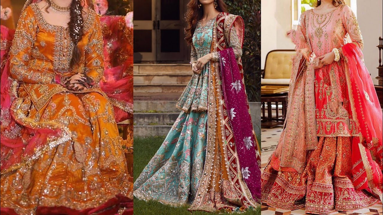 || LAAM || Designer mehndi bridal dresses || heavy embroidery ...