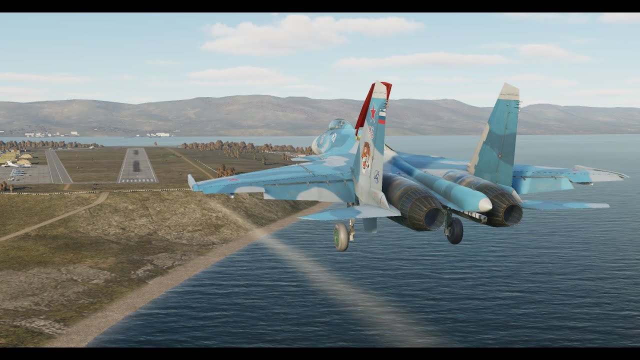 Su-33 long final to Novorossiysk (Cockpit view + External touchdown ...