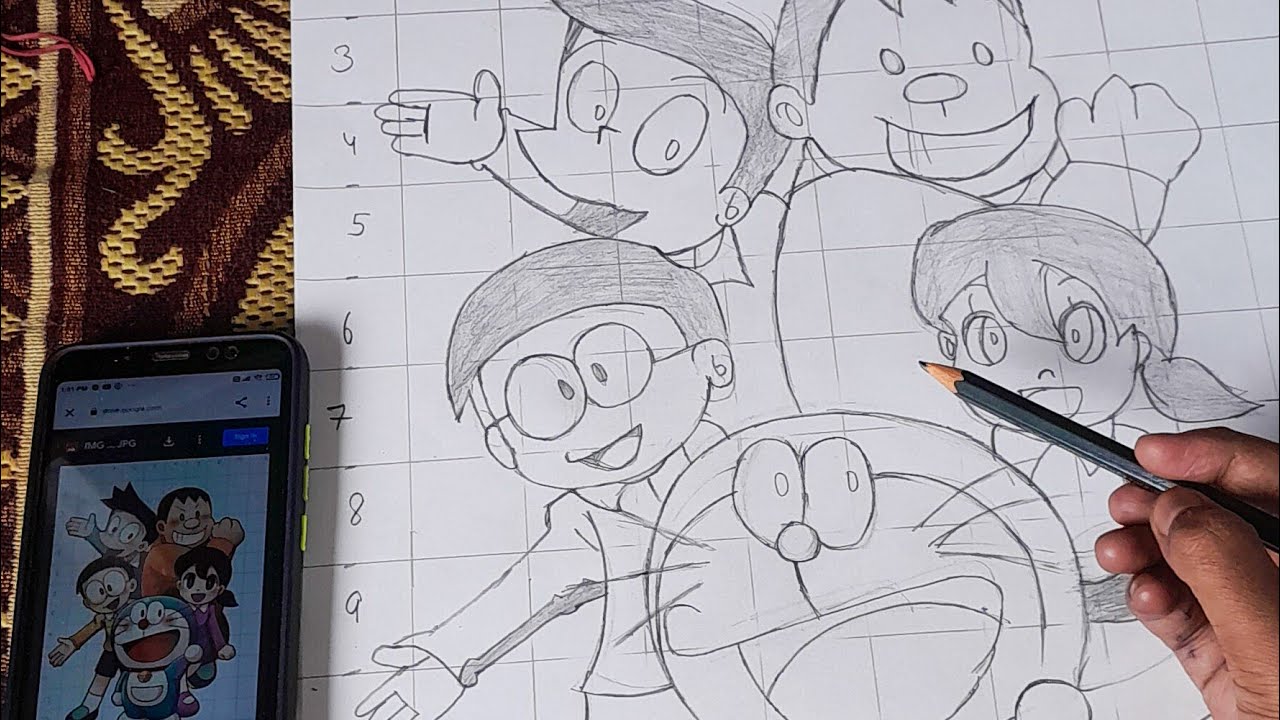 Doraemon drawing and characters outline Tutorial - YouTube