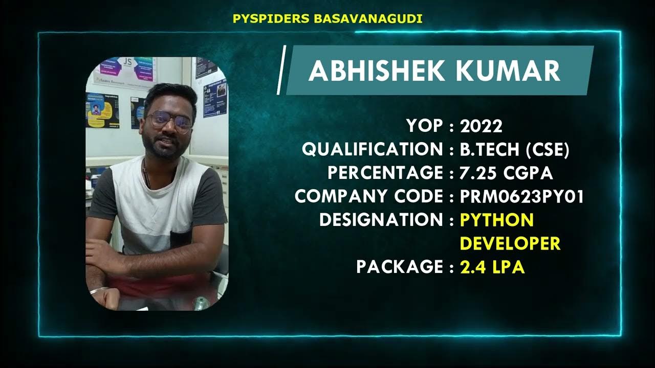 Got placed as " PYTHON DEVELOPER" | Pyspiders Basavanagudi | "ABHISHEK KUMAR" - YouTube
