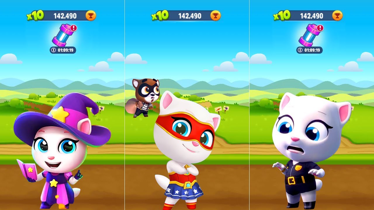 talking tom gold run | Witch Angela vs Super Angela vs Agent Angela in ...