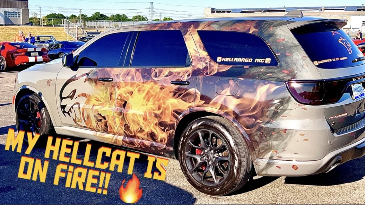 MY HELLCAT CAUGHT ON FIRE!! 1 of 1 Crazy Wrap Debut At Cars & Coffee M1 ...