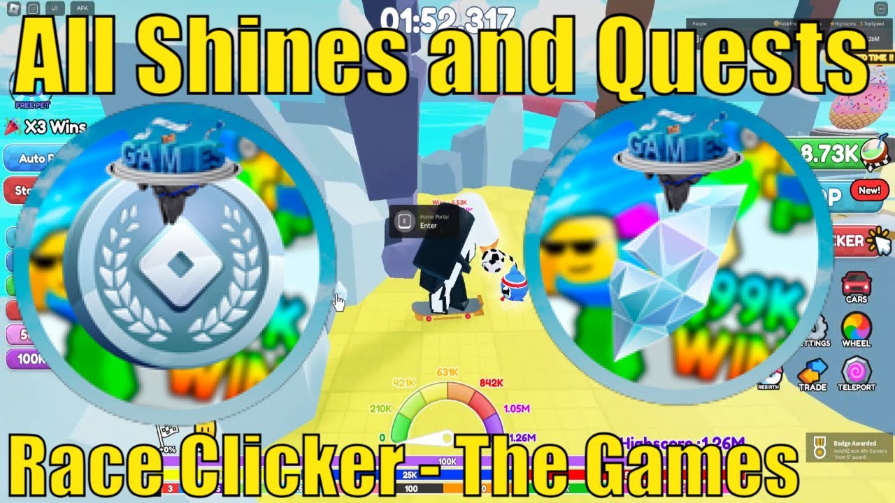 All 5 Shine Locations in Race Clicker | All Badges for The Games - YouTube