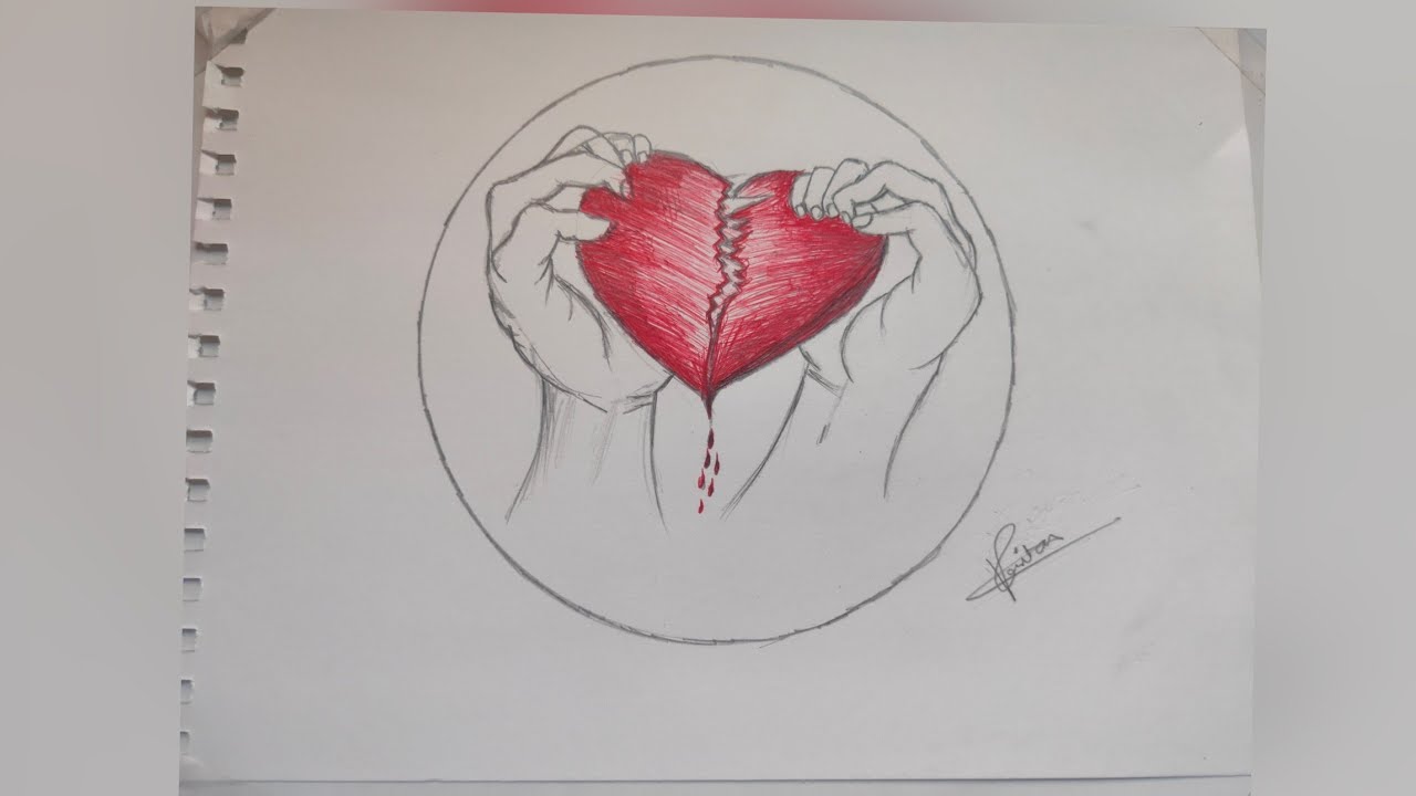Broken heart 💔 sketch / how to draw broken heart drawing step by step ...