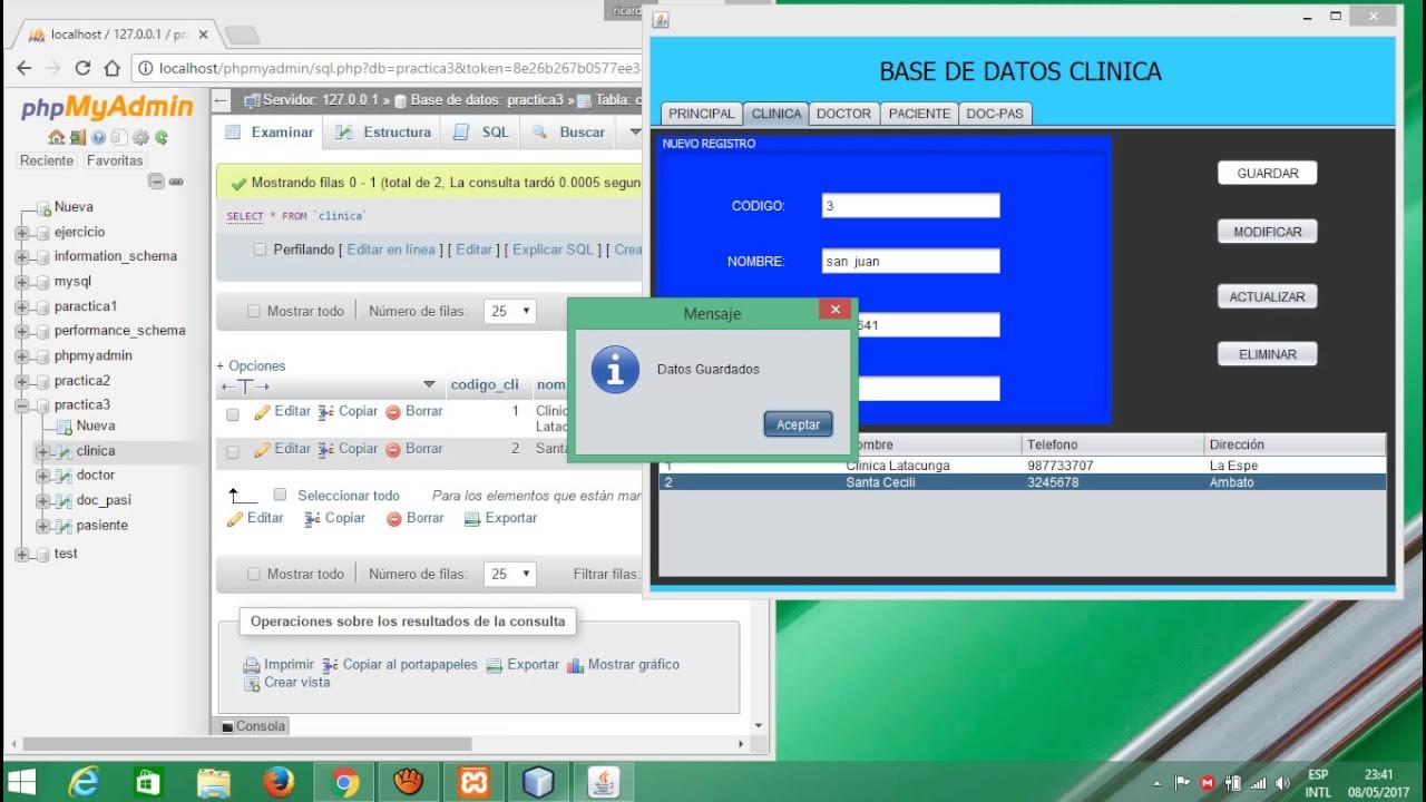 Xampp con NetBeans conexion y botones (guardar, modificar, actualizar y ...