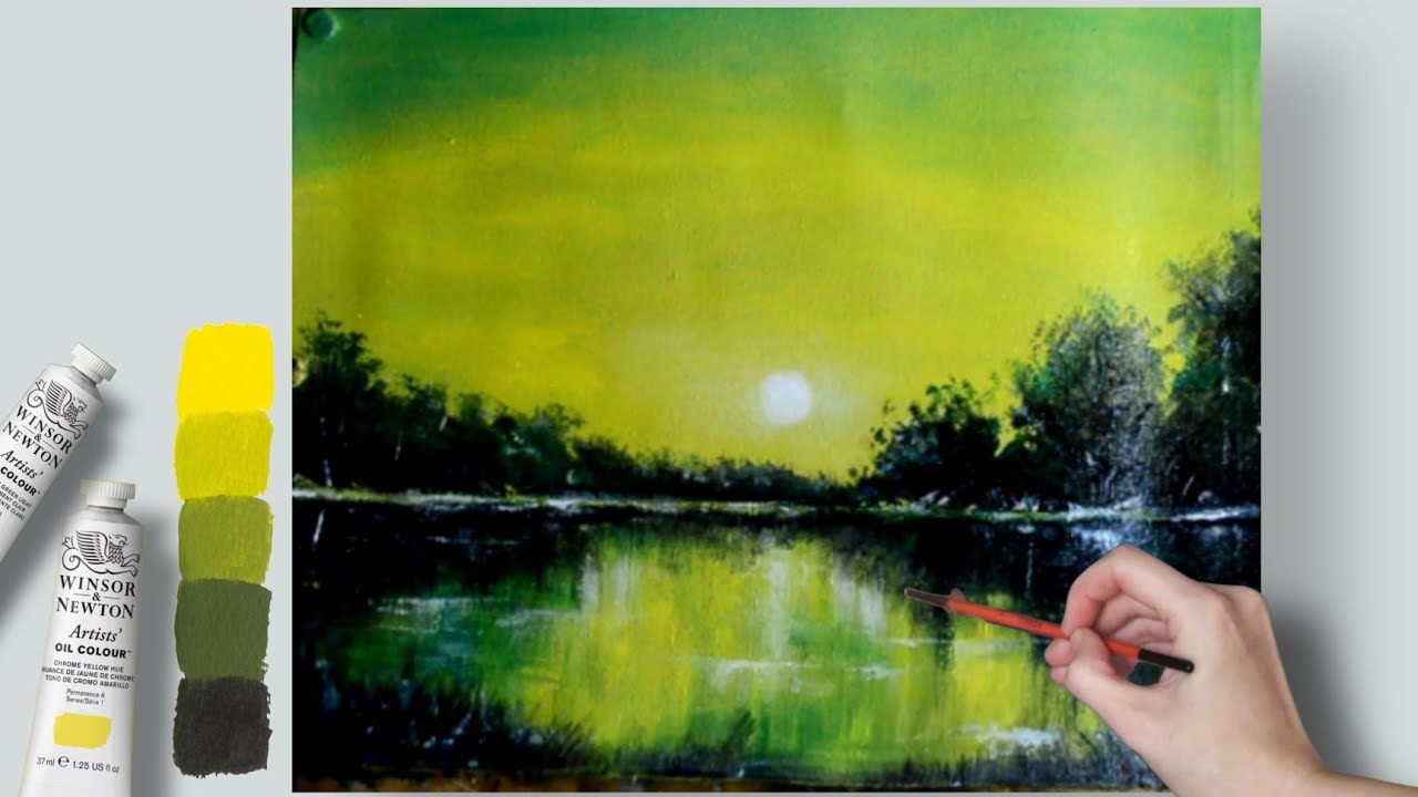 Two Color Landscape Oil Painting _ Step by Step | Yellow And Black Tree ...