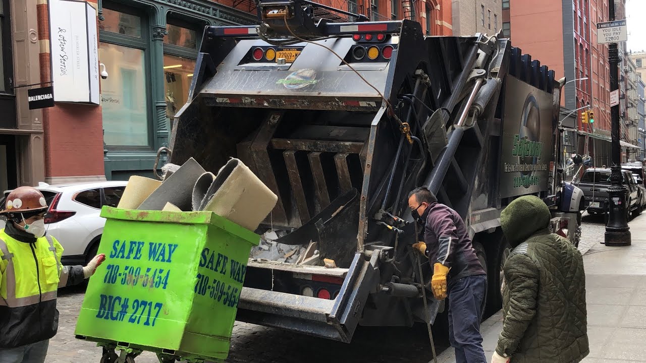 NYC Loadmaster Rear Loader Garbage Truck Packing Demolition Trash from ...