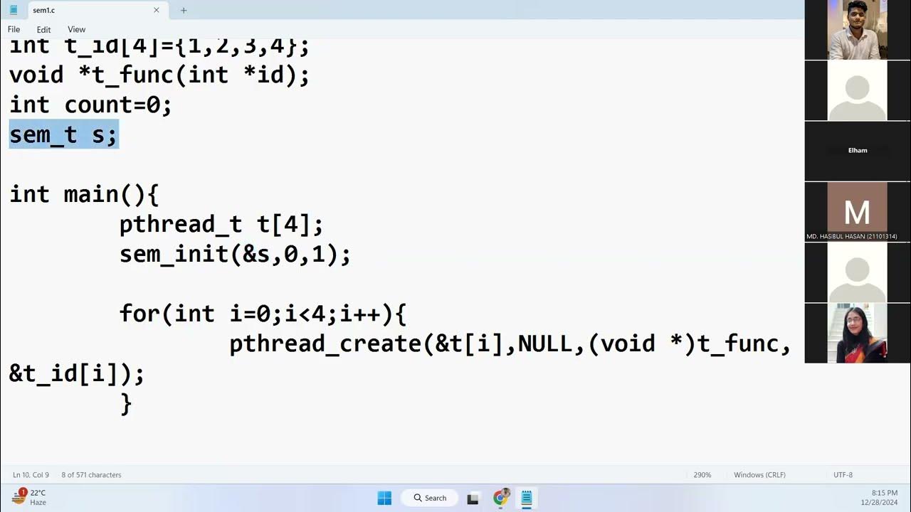 CSE321 Lab 7 Process Synchronization (Semaphores and Mutexes) Section 10 - YouTube