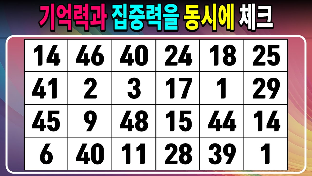 기억력과 집중력을 동시에 체크【같은숫자찾기치매예방퀴즈치매테스트숫자퀴즈숫자찾기숫자3쌍】 Youtube