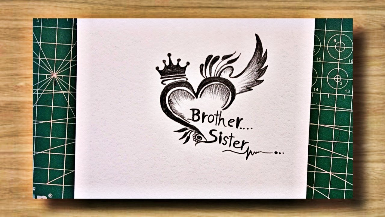 how to draw a Brother Sister heart ️ fling simple tattoo design with ...