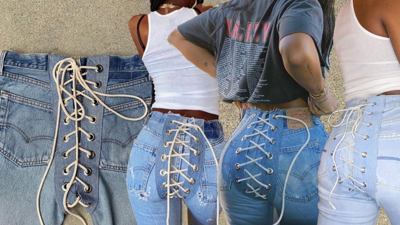 SamariaLeah Inspired Lace Up Jeans | DIY Transformation | Beginner ...