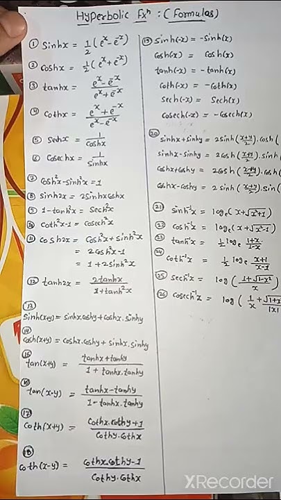 Hyperbolic function all formulas#hyperbolic - YouTube