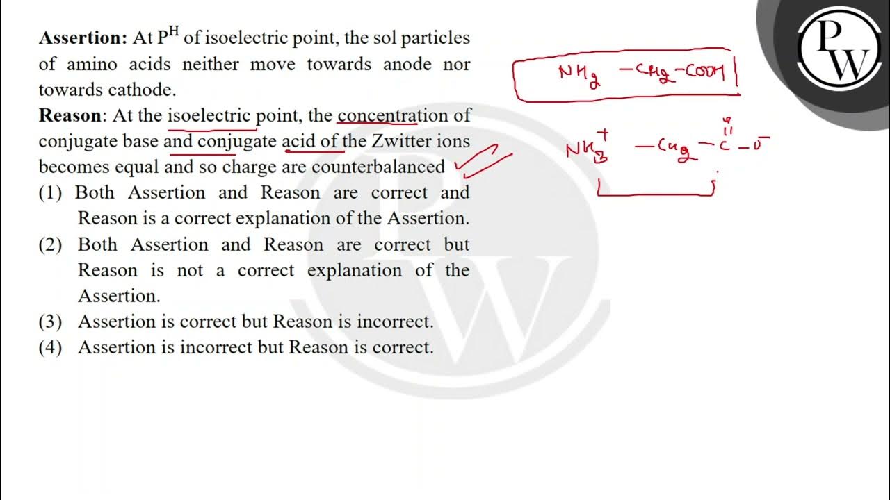 Assertion: At \( \mathrm{P}^{\mathrm{H}} \) of isoelectric point, the sol particles of amino aci ...