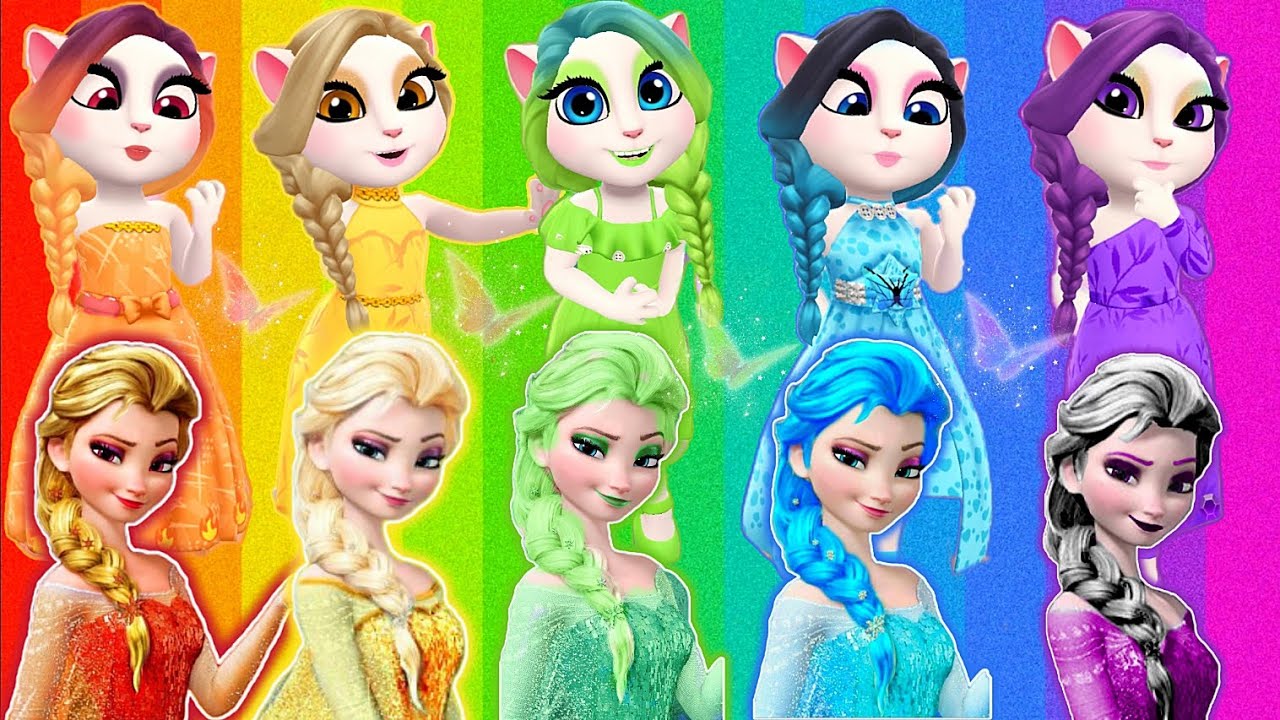 my talking angela 2 Elsa orange 🧡 Elsa Yellow 💛 Elsa green 💚 Elsa blue ...