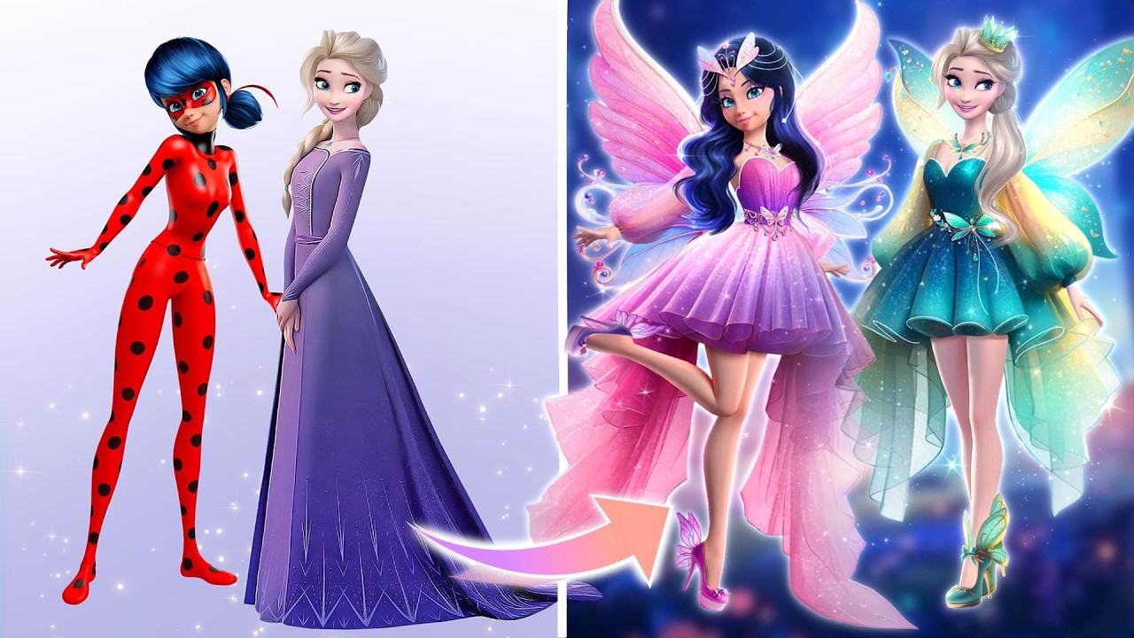 🧚 Elsa Frozen & Ladybug Miraculous Glow up Transformation into Fairy ...