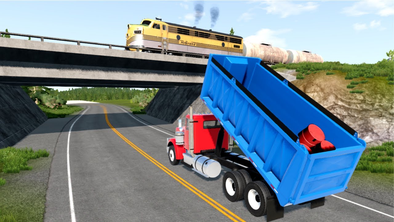 Large and small cars pass under the bridge bp 2 Beamng. drive - YouTube