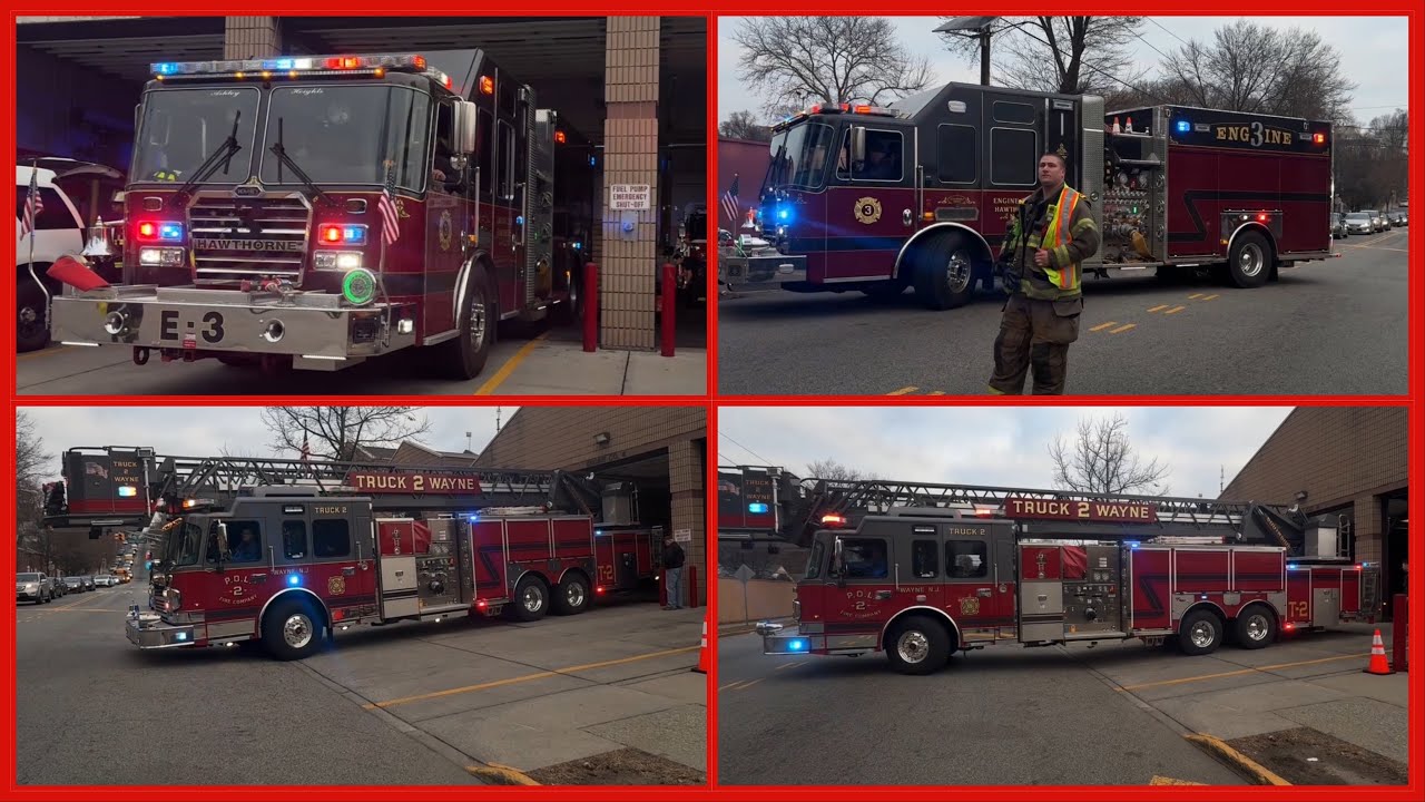 Hawthorne FD Squad 3 & Wayne FD Truck 2 arriving at the Northside ...