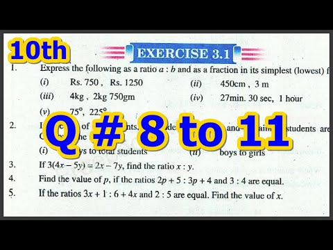 10th Class Math, Ch 3, Exercise 3.1, Question no 8 to 11 - 10th Class ...