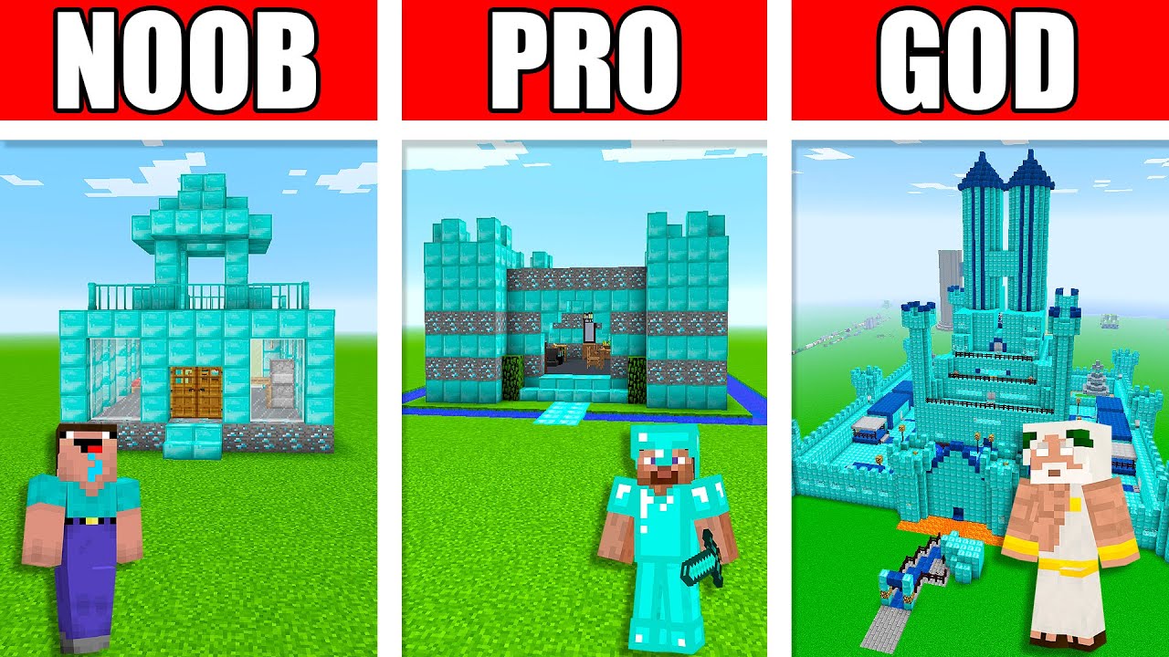Minecraft Battle NOOB vs PRO vs GOD: DIAMOND CASTLE HOUSE BUILD ...