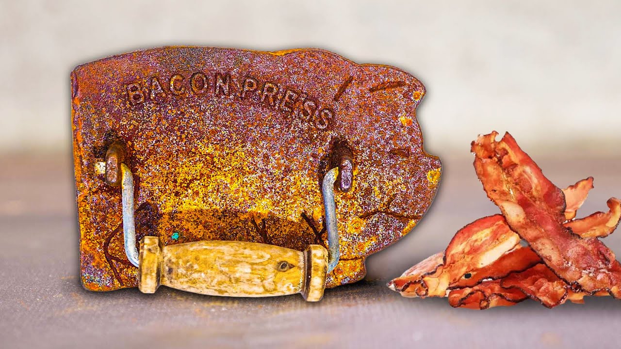 Rusty Cast Iron Bacon Press Restoration - YouTube