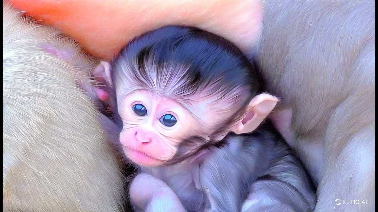 OMG...! Unbelievable adorable little monkey run quickly on the tree ...