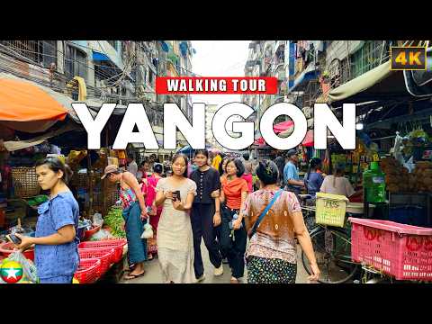Yangon, MYANMAR - Downtown Yangon 4K Walking Tour
