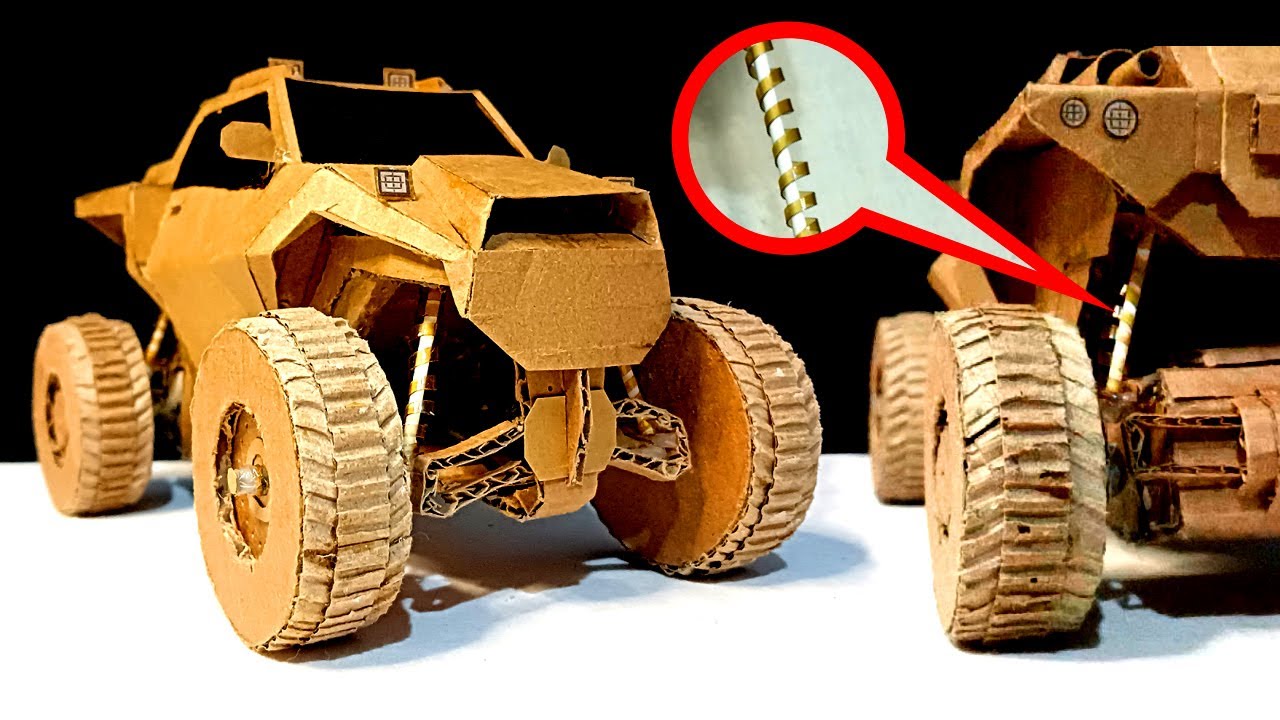 Cardboard car, how to make a RC SUV with shock absorbers for a trial ...