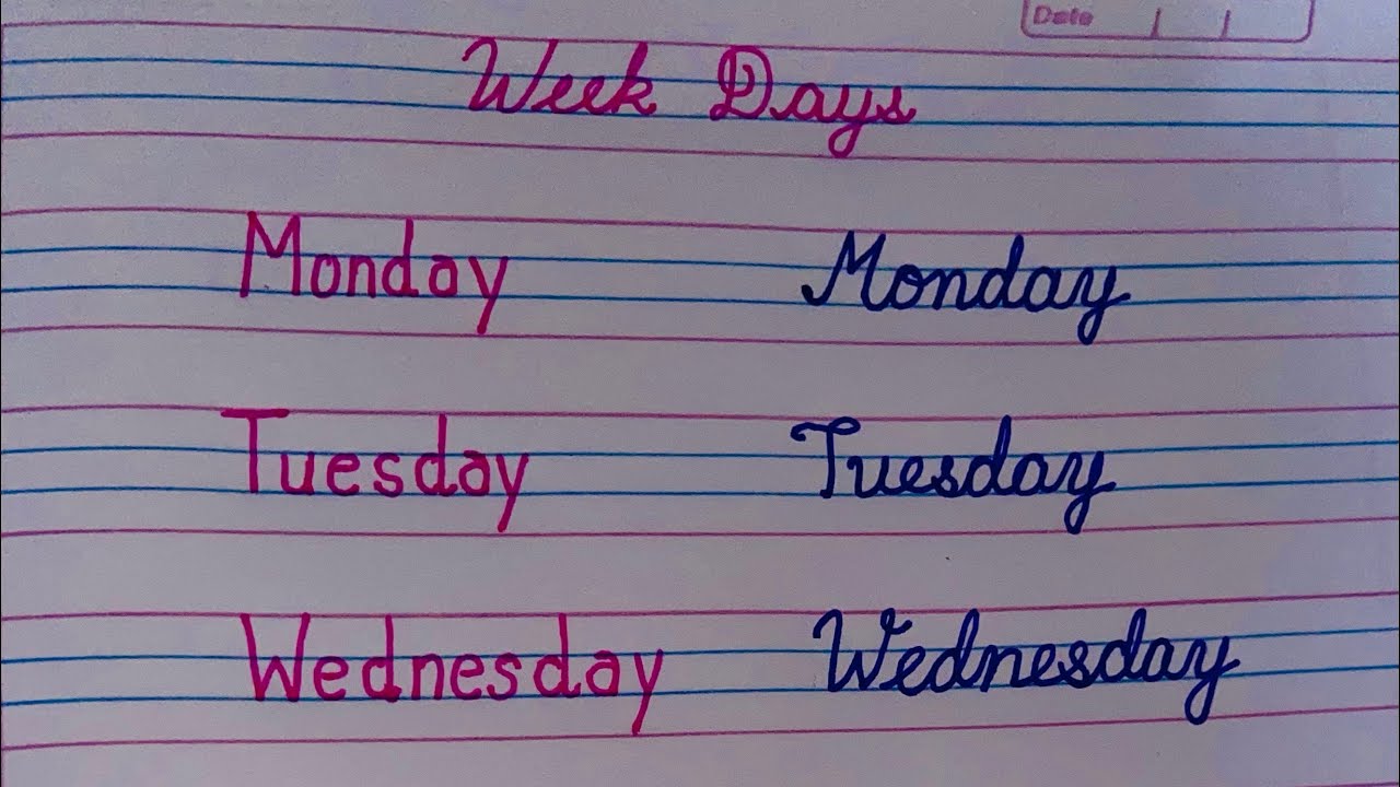 Week name | Sunday Monday | cursive writing | how to write cursive ...