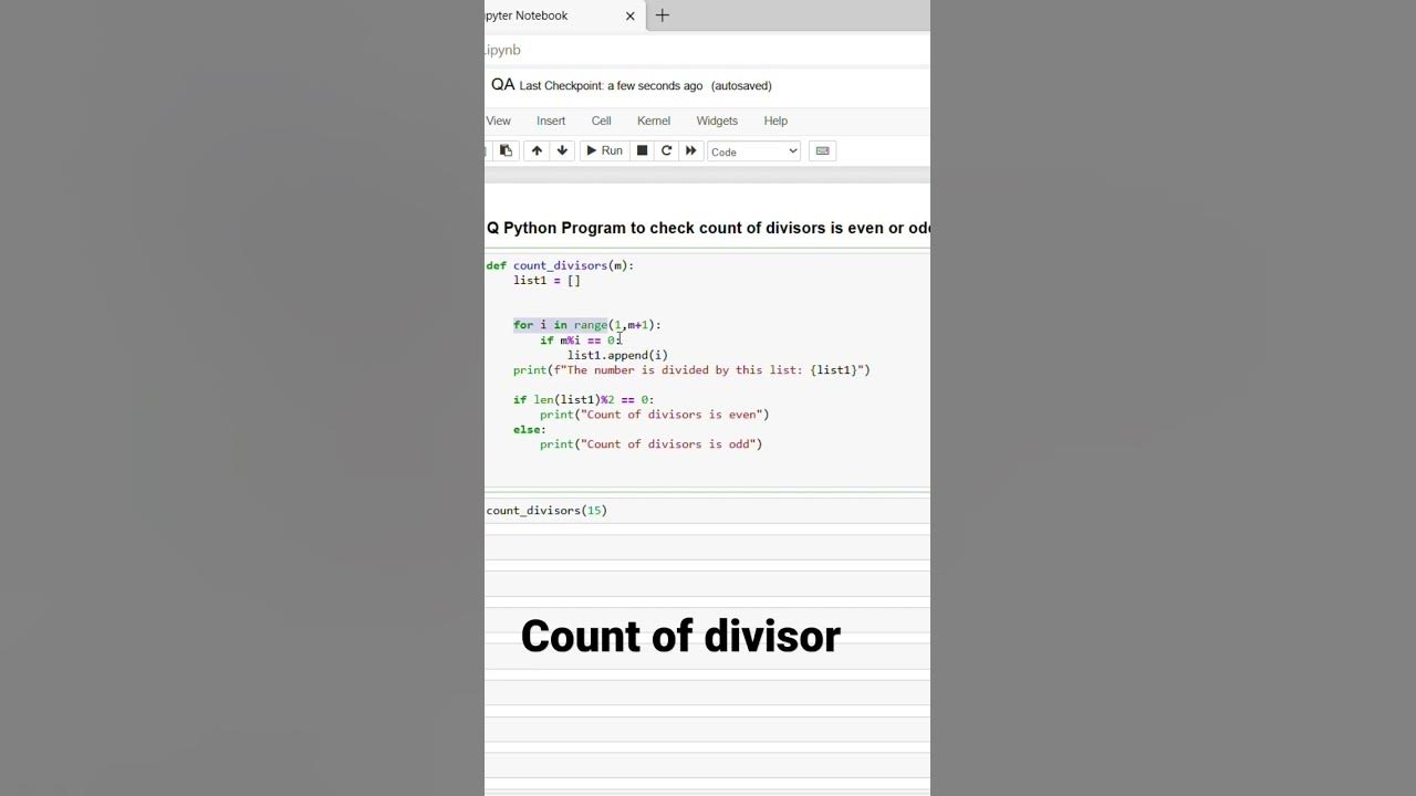 246 Python Program To Check Count Of Divisors Is Even Or Odd Easy Coding Pythontutorial