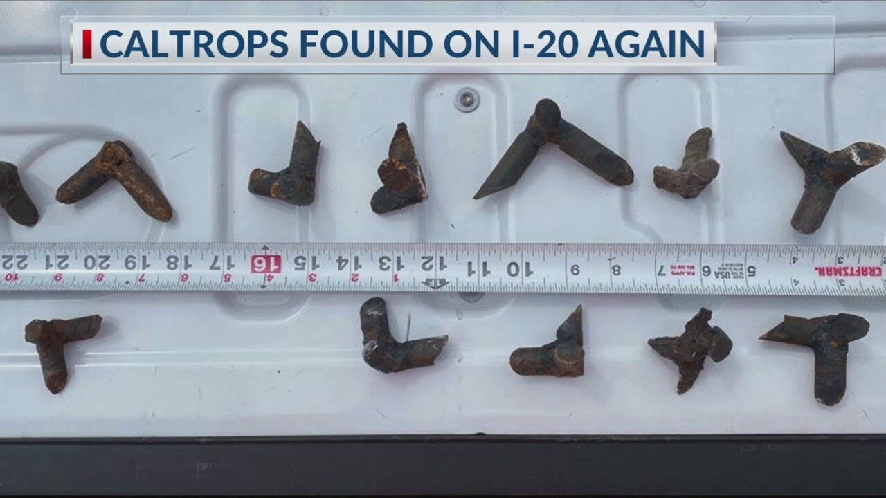 Rebar caltrops found on I-20 in East Texas again - YouTube