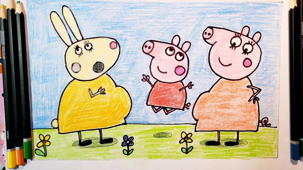 Peppa pig colouring for kids | step by step painting | learn how to ...