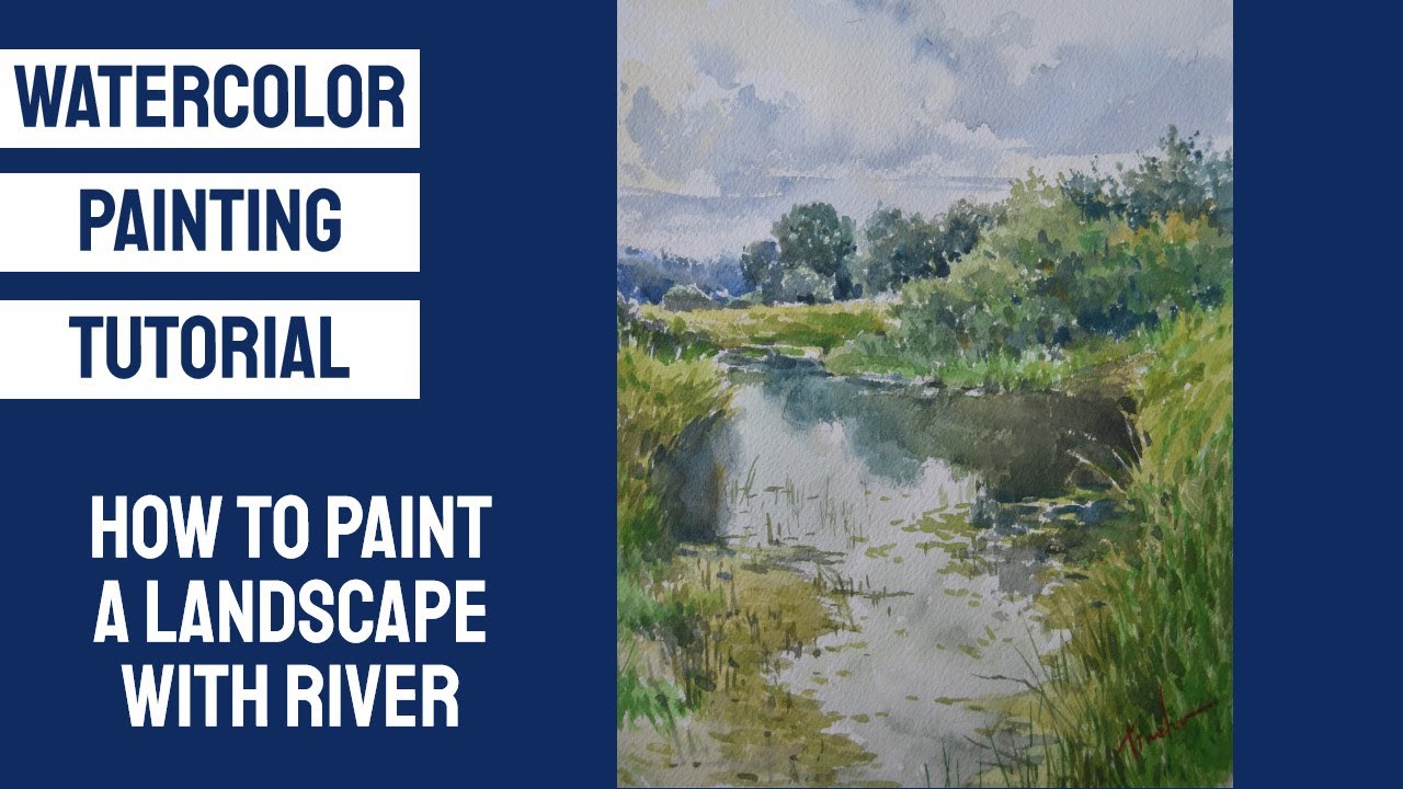 Watercolor Painting Tutorial - How to Paint a Landscape with River # ...