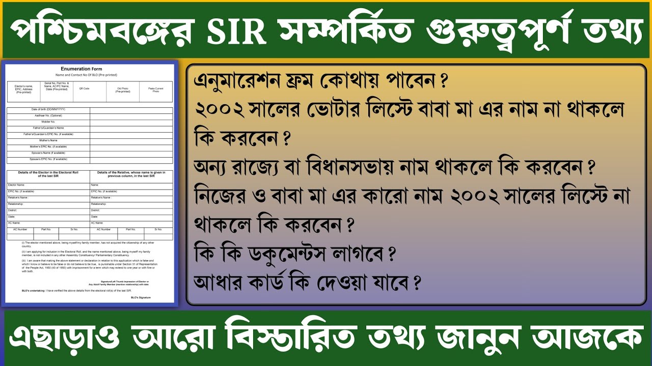 SIR সম্পর্কিত কিছু তথ্য। WB SIR full form fillup 2025। WB SIR - YouTube