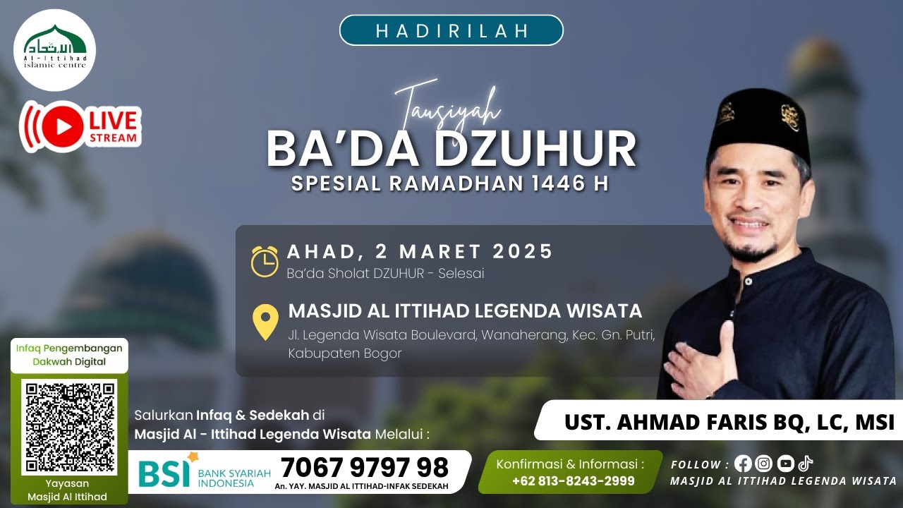 🔴 LIVE | Kajian Dzuhur Ramadhan 1446 H| Ust. Ahmad Faris BQ, Lc, Msi ...