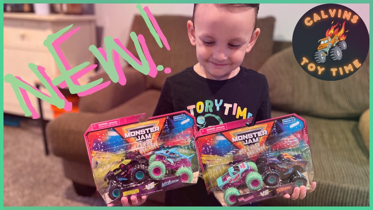 NEW!! Monster Jam Nitro Neon Monster Trucks! Megalodon, Alien Invasion ...