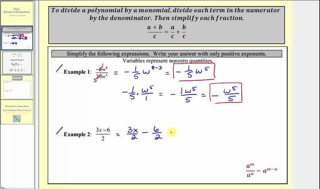 Dividing Polynomials by a Monomials (L4.3) - YouTube