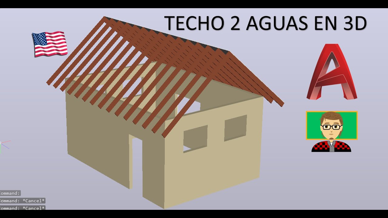 AUTOCAD 3D TECHO DOS AGUAS con Medidas Estructurales - YouTube