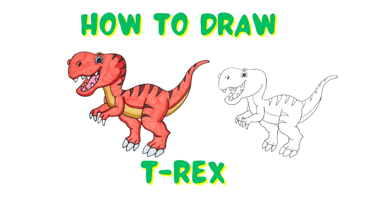 How To Draw T-Rex Dinosaur!Easy Drawing for Kids! Step-by-step Tutorial ...