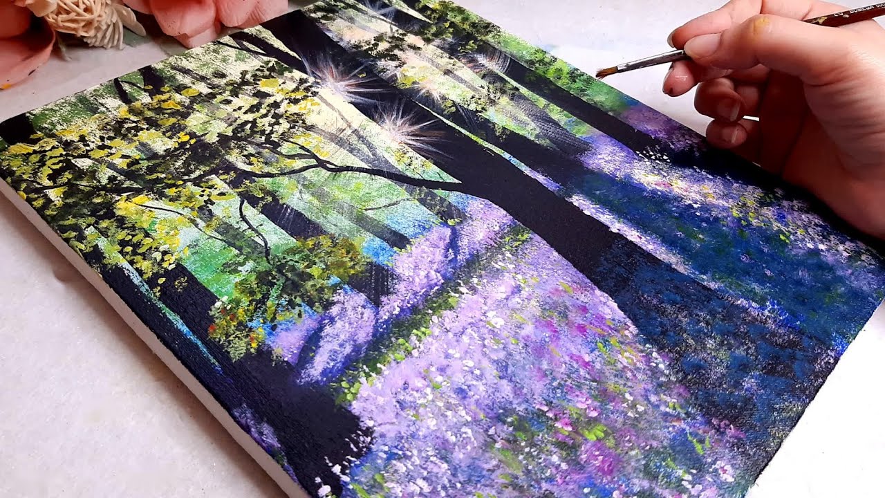How to Paint Morning Light in a Forest || Acrylic Painting step by step ...