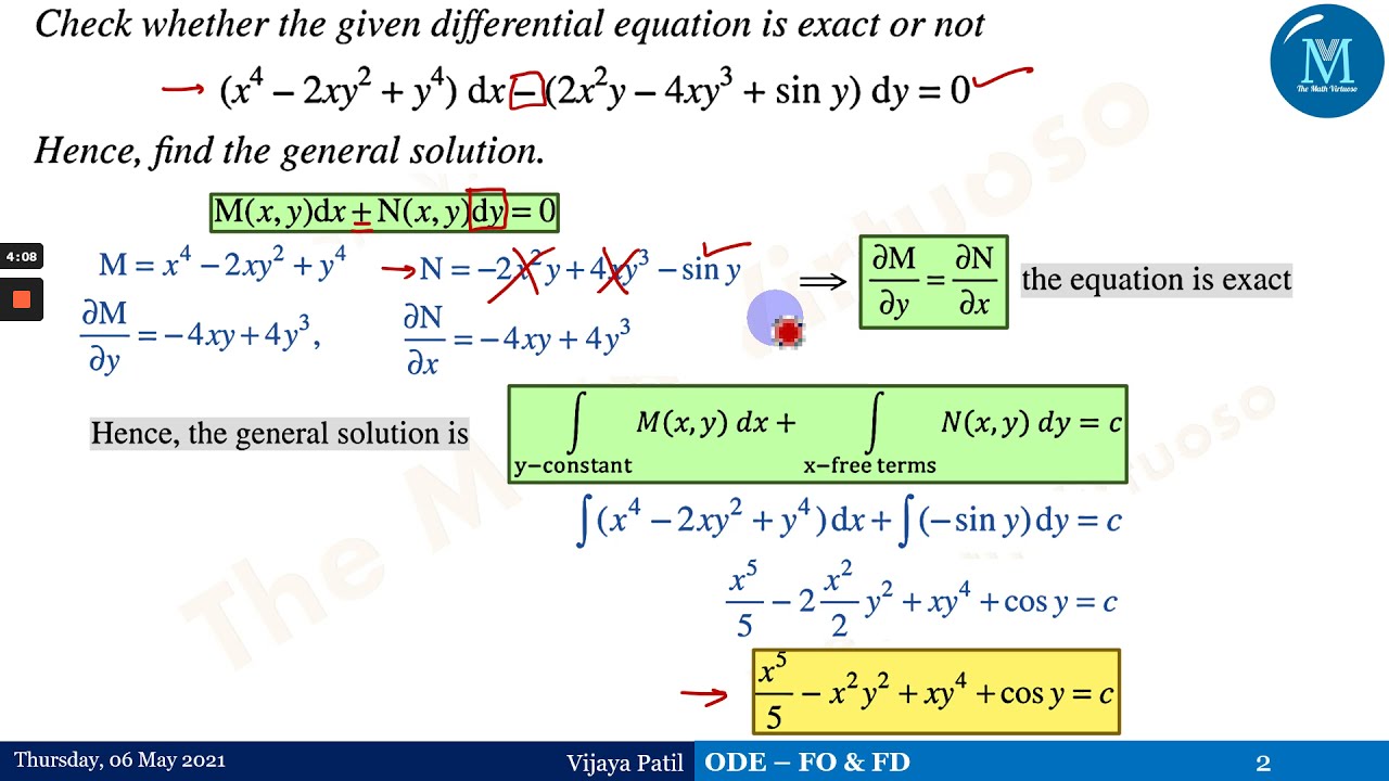 Ordinary Differential Equation | Problems with Exact differential ...