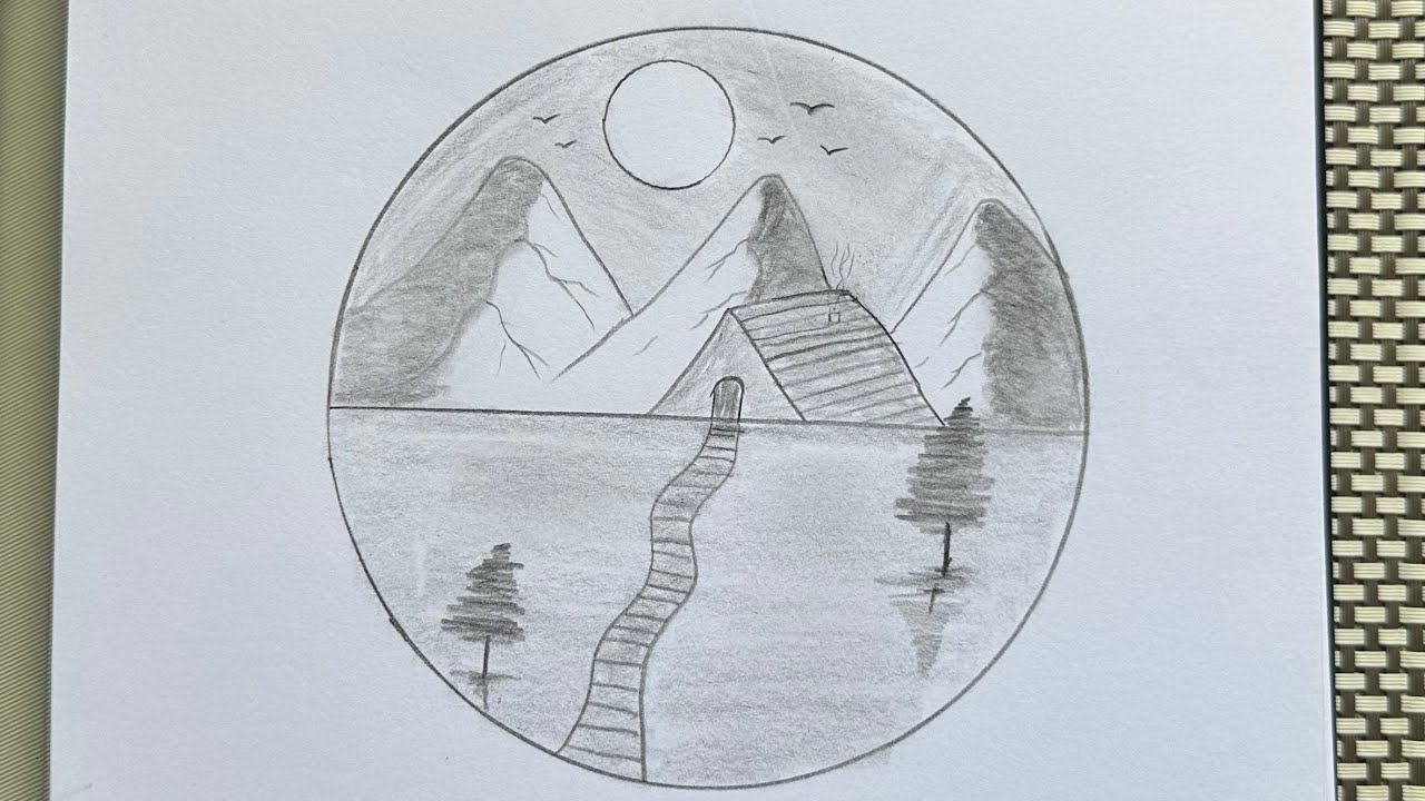 How to draw beautiful scenery in circle - YouTube