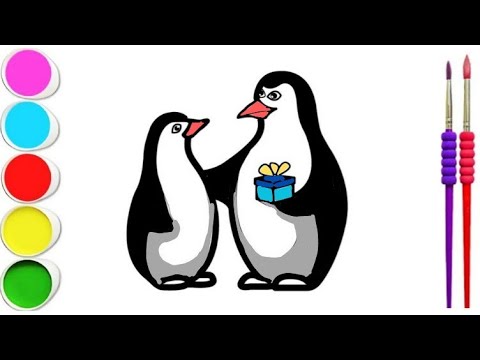 Penguin Family Drawing and Colouring For Kids And Toddlers || How To ...