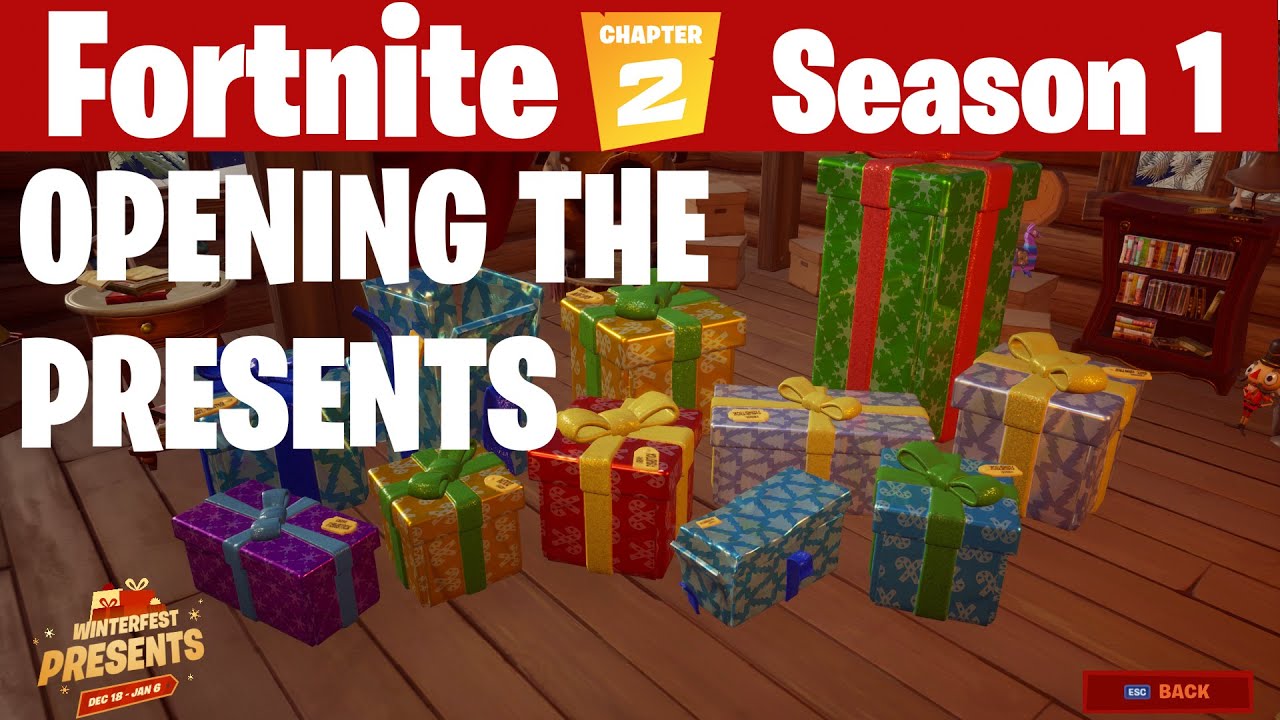 Fortnite Chapter 2 S1 Opening All Presents Winterfest - YouTube