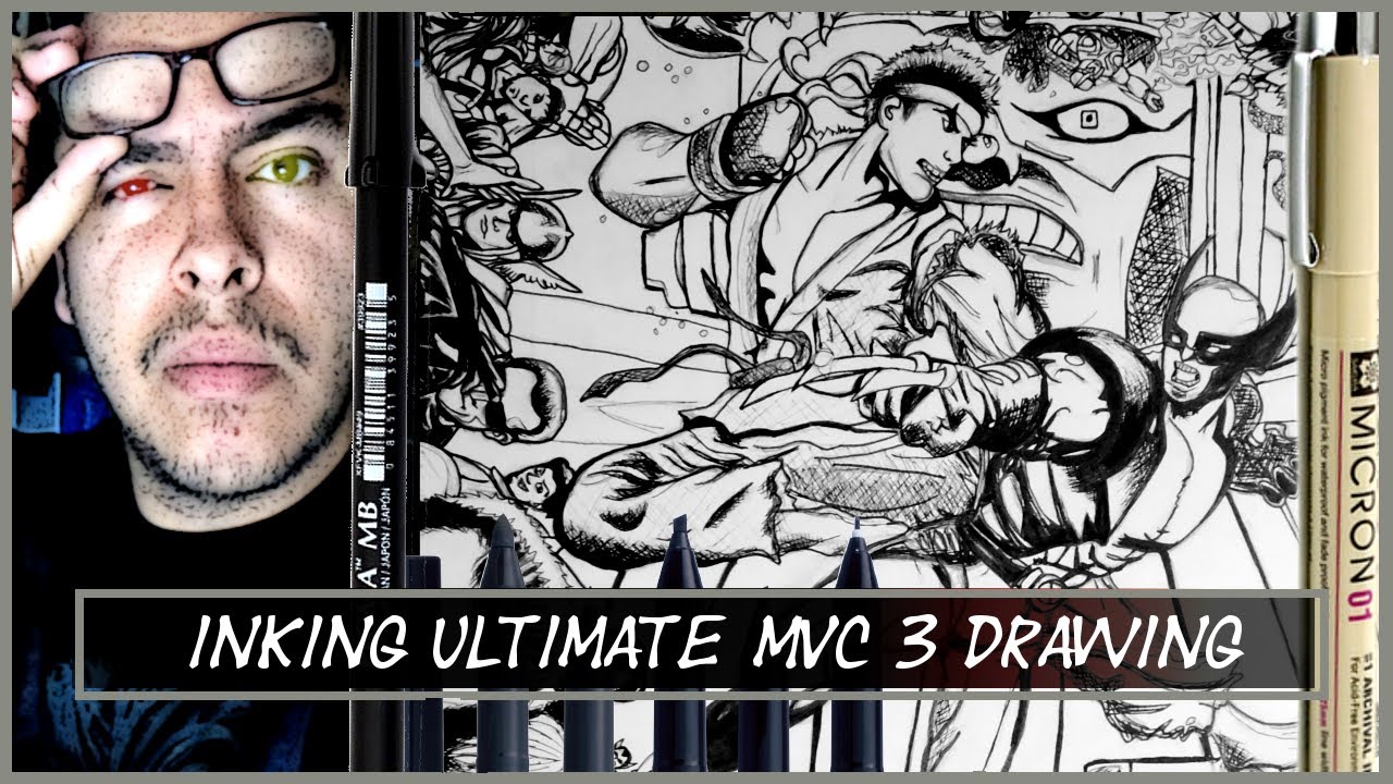 Inking Ultimate Marvel vs Capcom 3 Drawing: Fan Art Time-Lapse (Comic ...