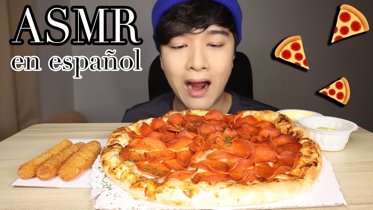 ASMR comiendo la pizza de pepperoni y los dedos de quesos! 'COREANO ...