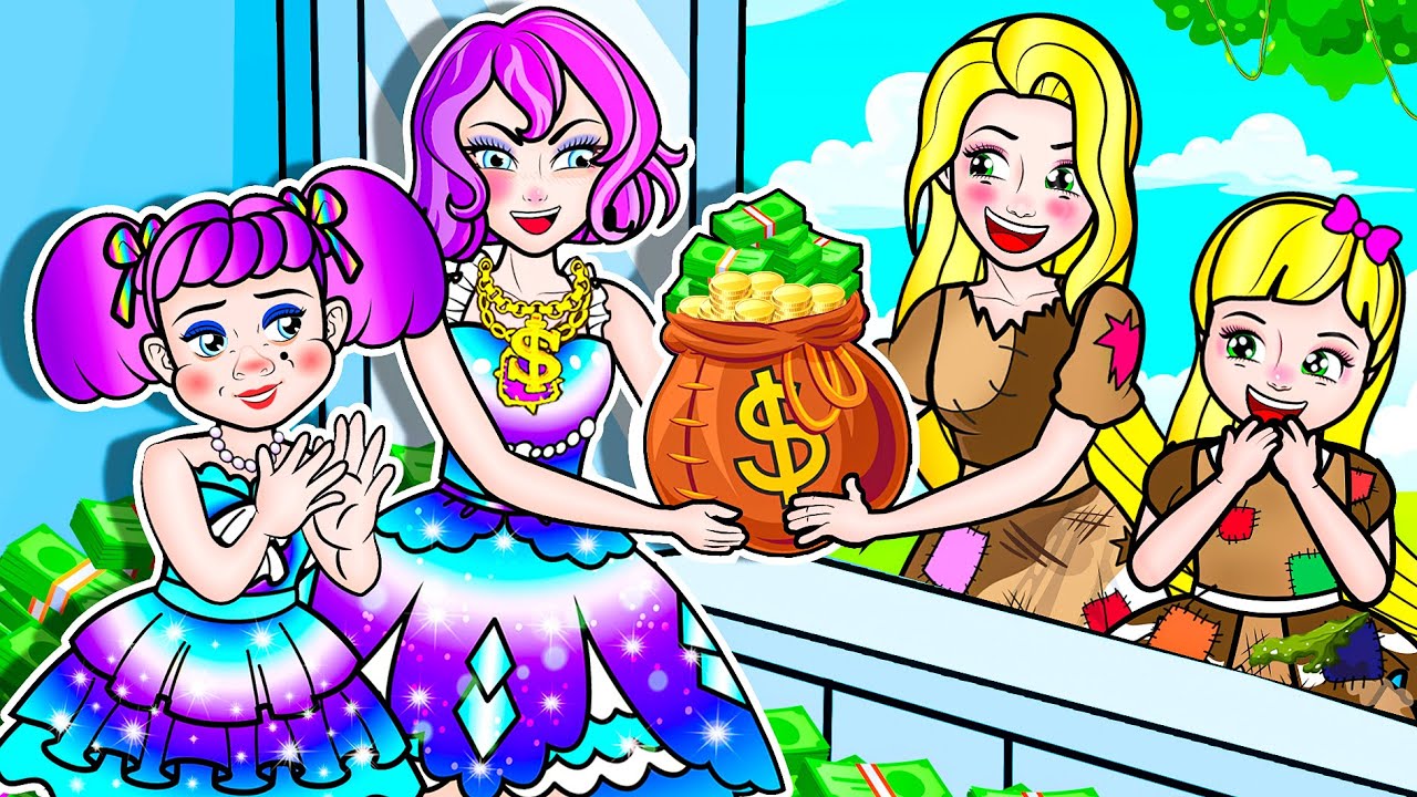 DIY Dolls Dress Up - Rich Rainbow Rapunzel vs Broke Friend Family Dress ...
