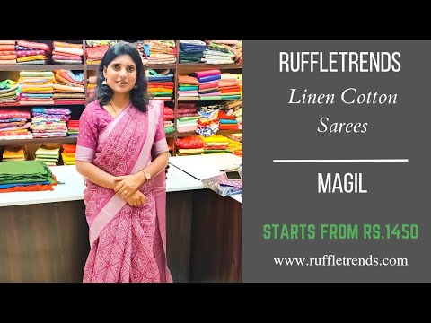 Most Beautiful Office Wear Linen Saree with Ready wear blouse at Rs.1450 / Shop at ruffletrends.com