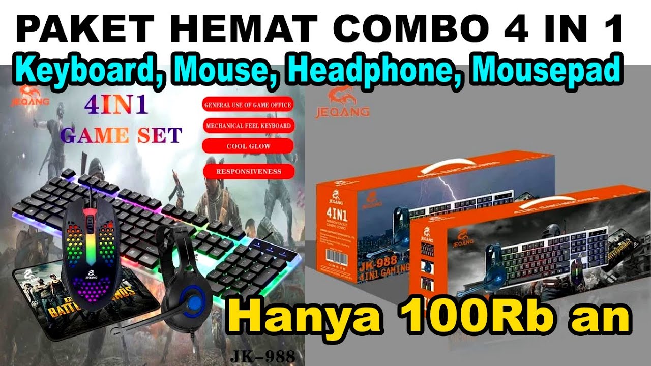 PAKET HEMAT COMBO 4 IN 1 HANYA 100RB an | Mouse, Keyboard, Headphone, Mouse Pad - YouTube