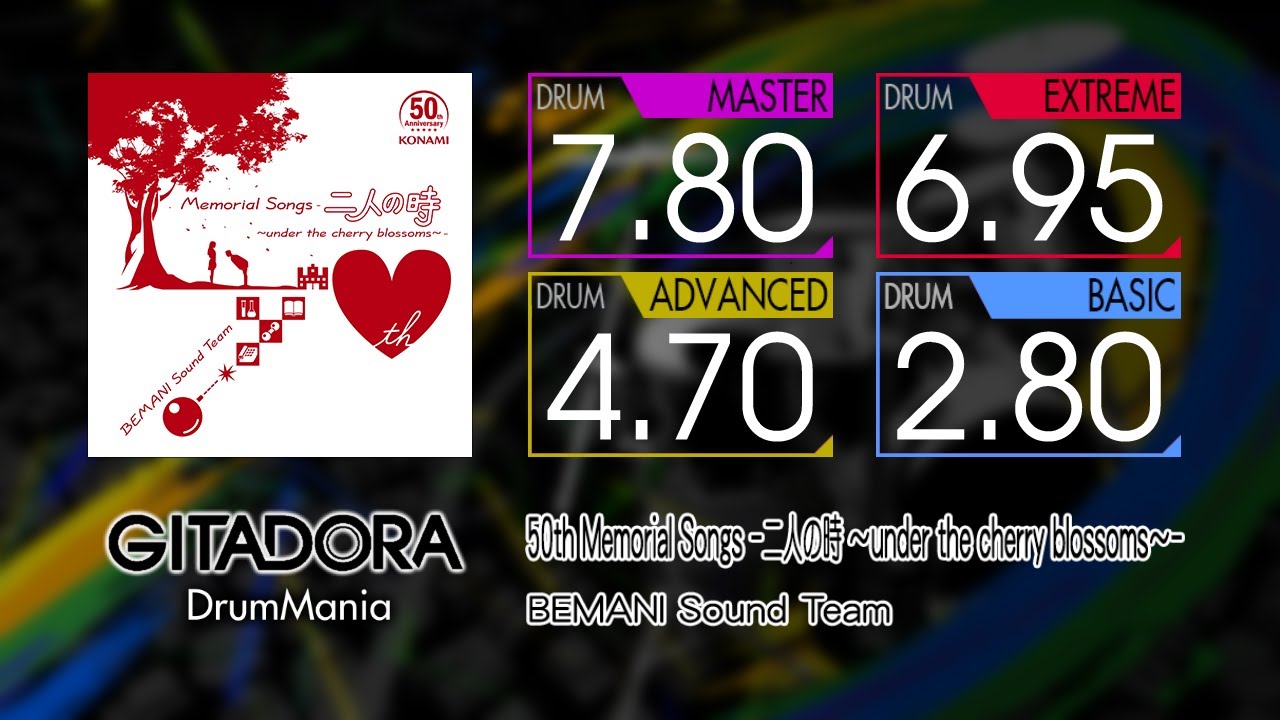 【GITADORA】 50th Memorial Songs -二人の時 ～under the cherry blossoms～- (MASTER ~ BASIC) Drum - YouTube